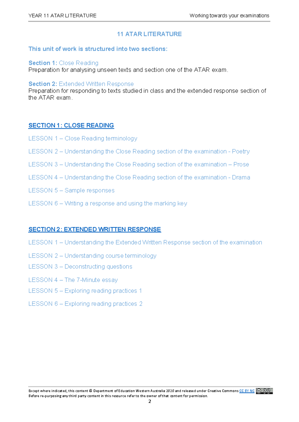 11 ATAR LITERATURE Exam Preparation: Close Reading & Written Response ...