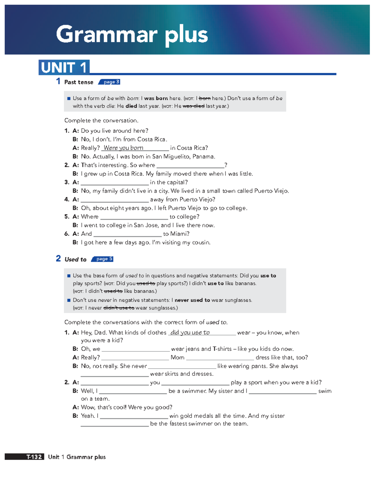Grammar PLUS - UNIT 1 - Past and Used To Concepts - Studocu