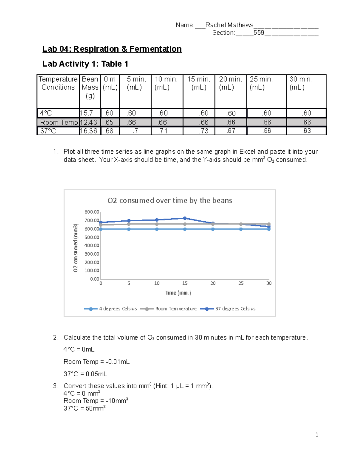 Lab 04: Analyzing Respiration & Fermentation in Beans and Yeast - Studocu