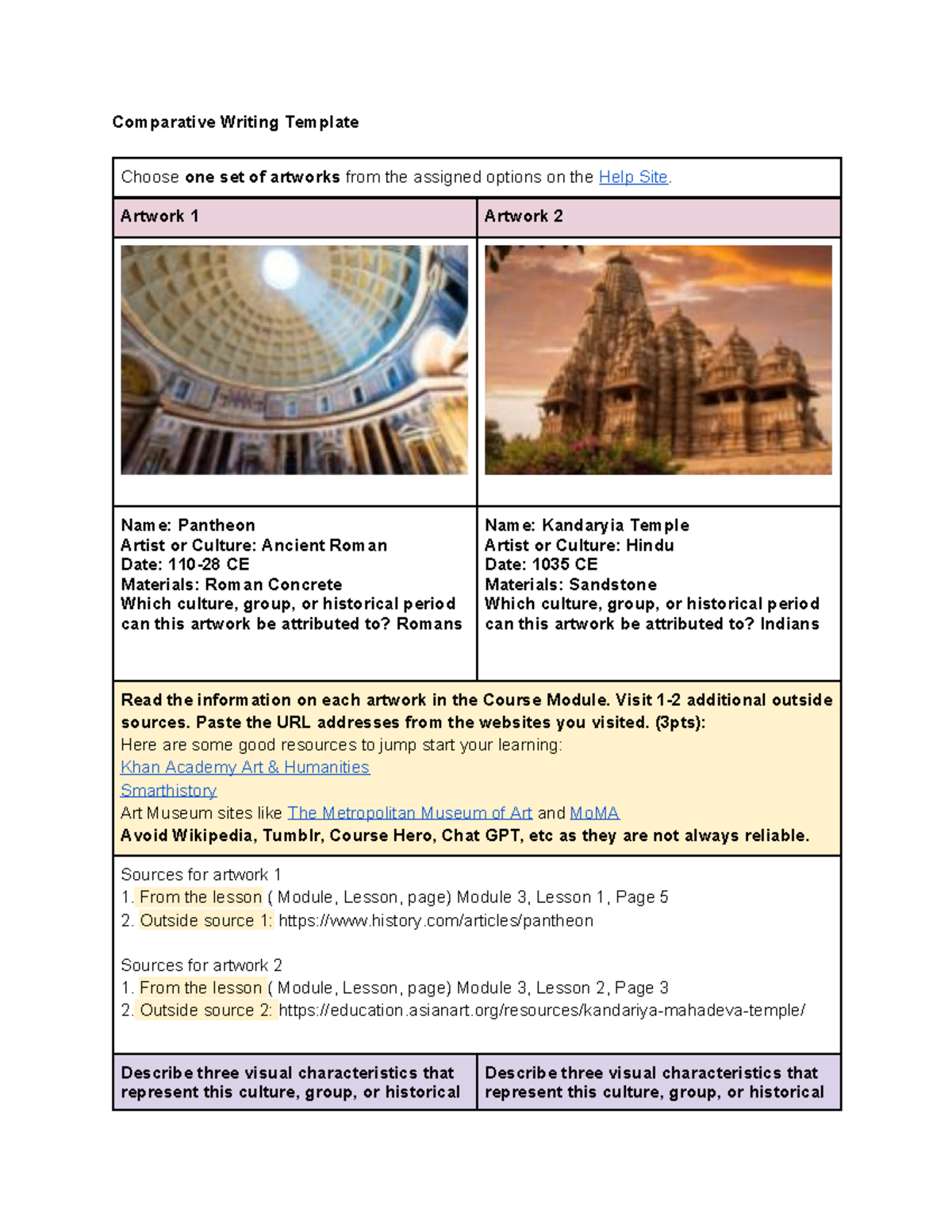 Comparative Writing Template: Art Assignment (Module 3) - Studocu