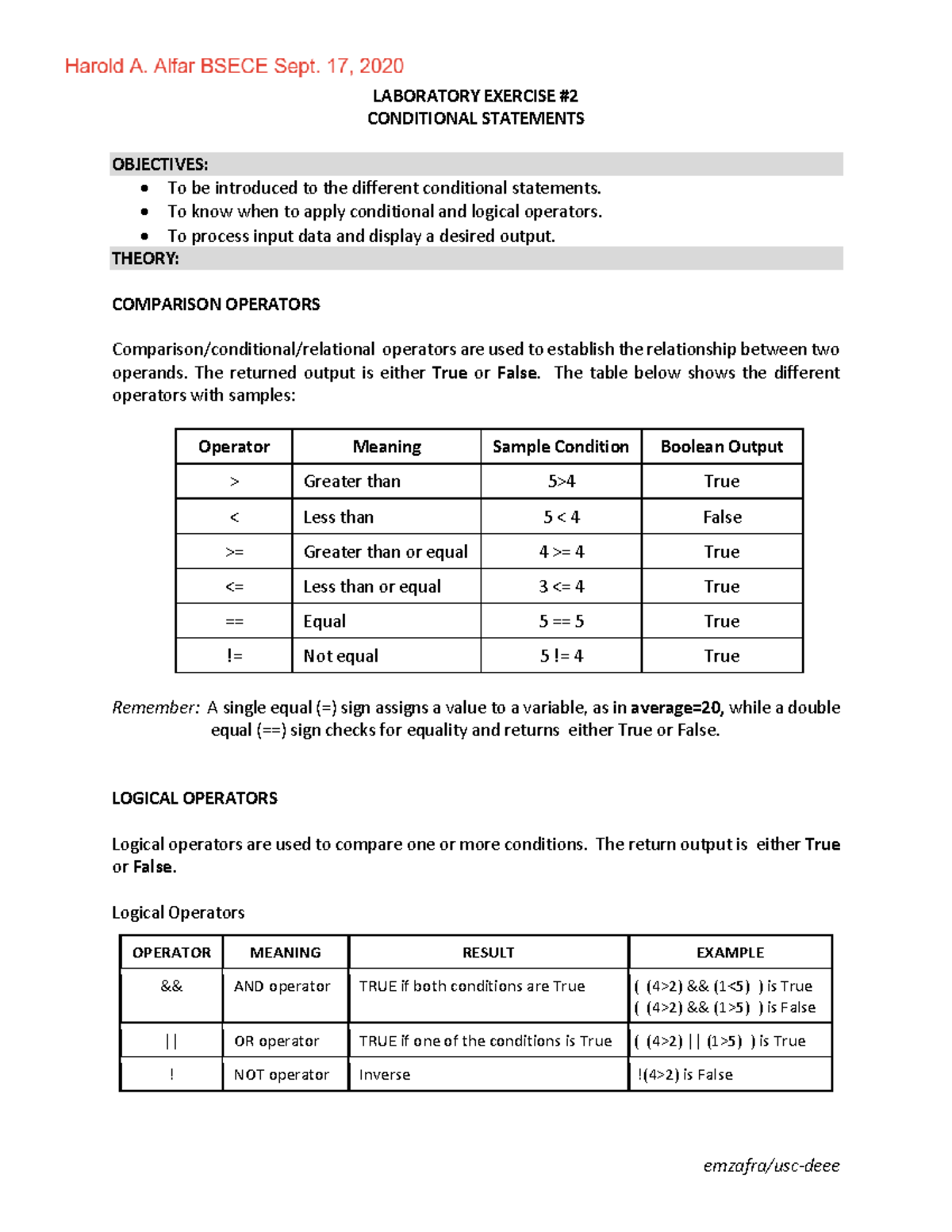 1 3-Lab-Exercise-2- Alfar - LABORATORY EXERCISE CONDITIONAL STATEMENTS ...