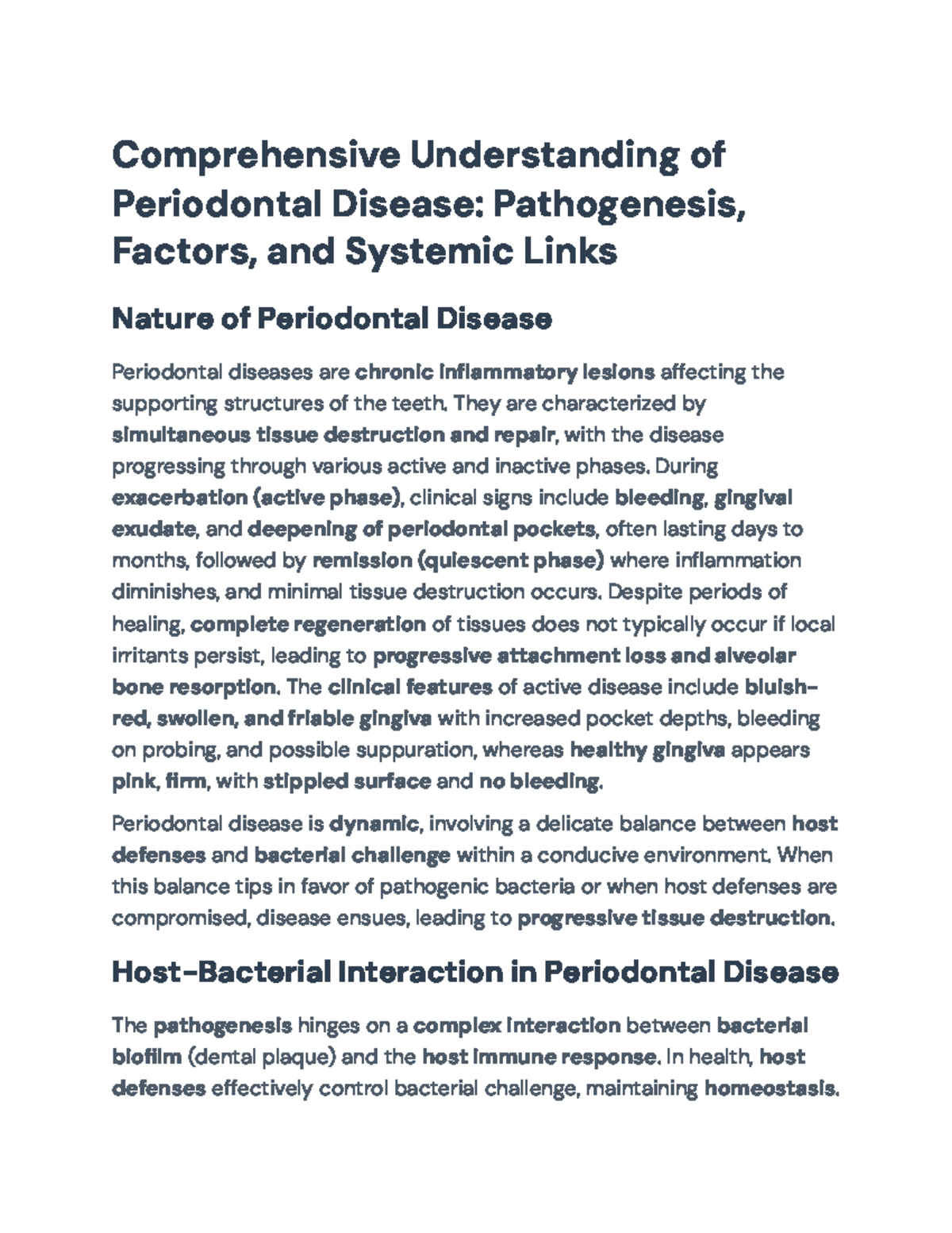 Comprehensive Overview of Periodontal Disease Pathogenesis and ...