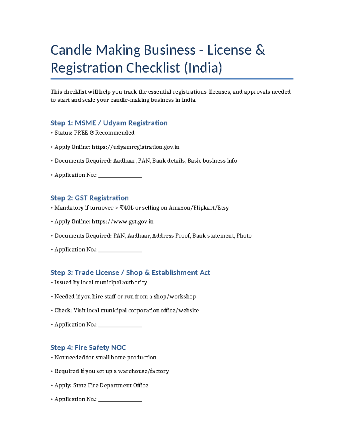 Candle Making Business License Checklist (India) - Studocu