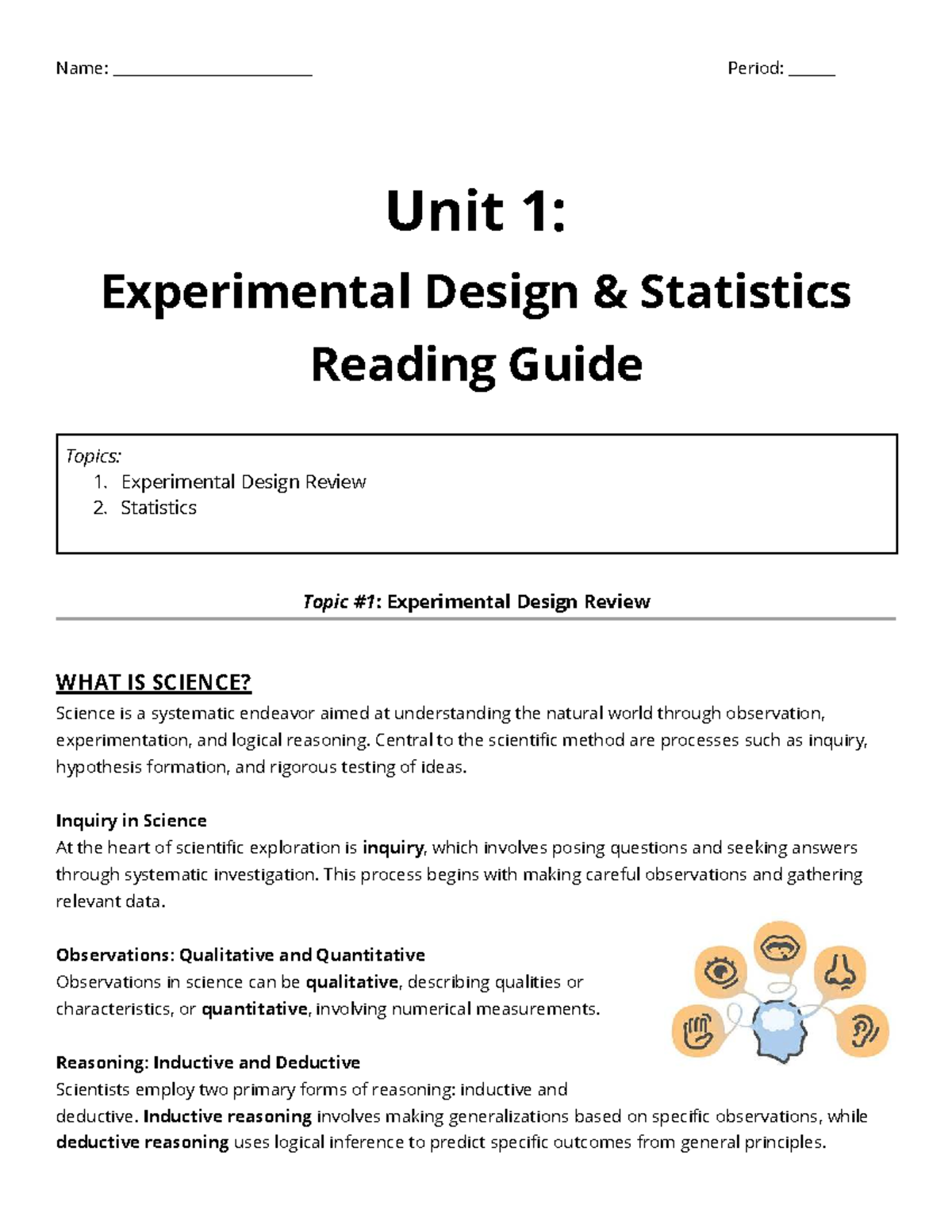 AP Biology Unit 0: Experimental Design & Statistics Reading Guide - Studocu
