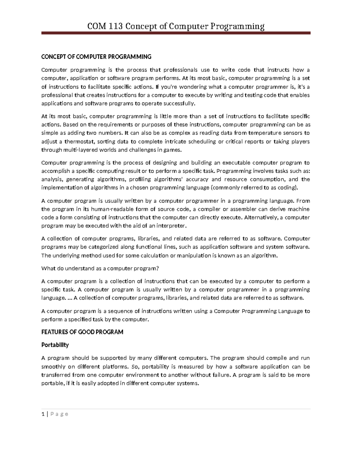 Concept OF Computer Programming - CONCEPT OF COMPUTER PROGRAMMING ...