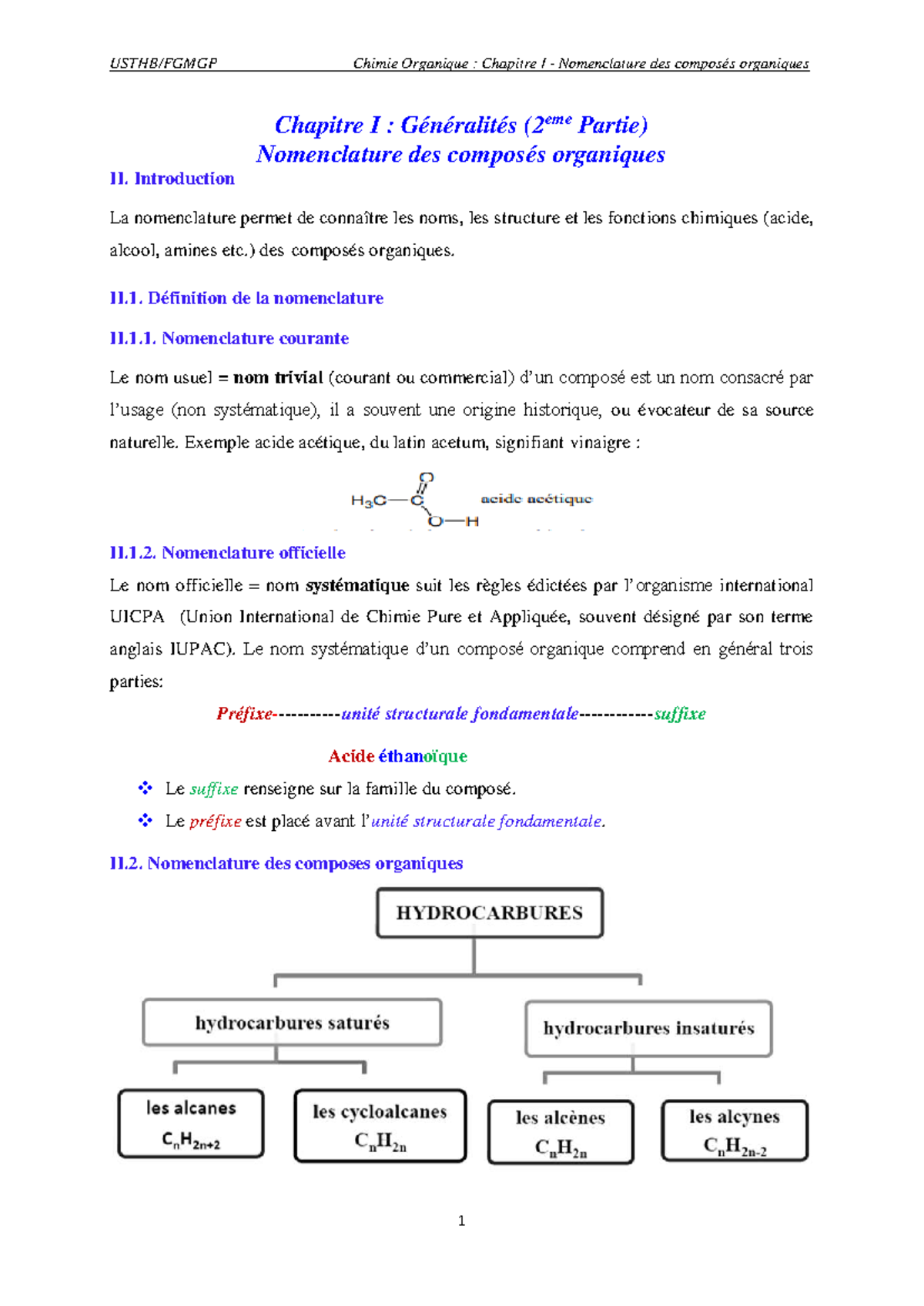 Chimie Organique : Chapitre I - Nomenclature des Composés Organiques ...