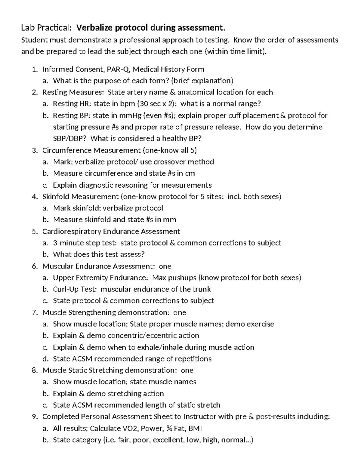Lab Practical Prep: Verbalizing Assessment Protocols (Spr24) - Studocu