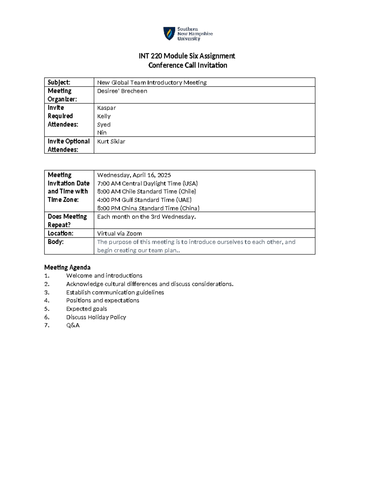 INT 220 Module 6 Assignment: Conference Call Invitation - Studocu