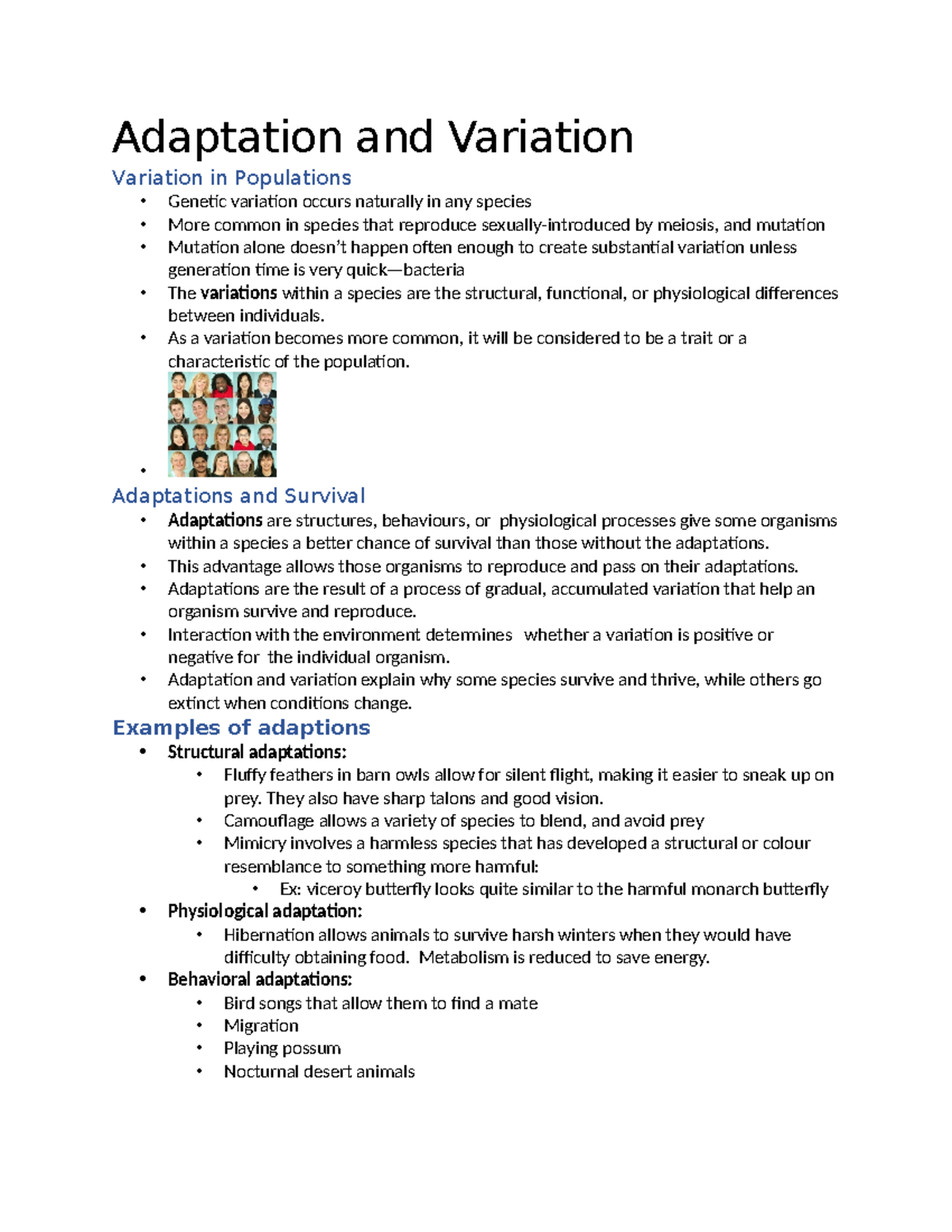 Genetic Variation and Adaptation in Populations: Key Concepts - Studocu
