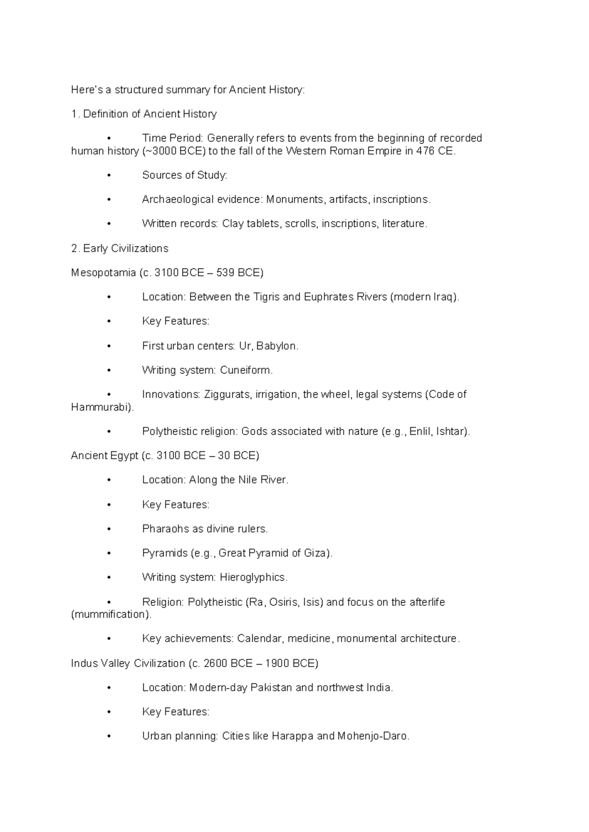 Ancient History: Comprehensive Notes on Early Civilizations - Studocu