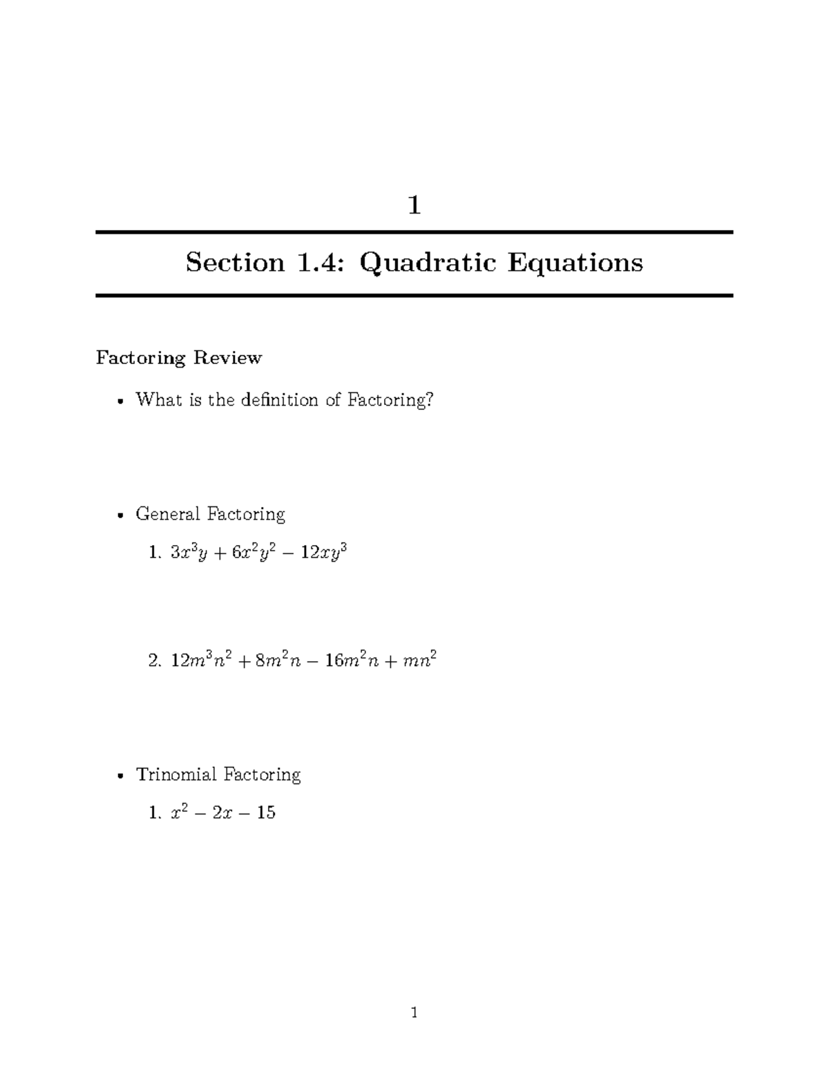 College Algebra - Section 1.4: Quadratic Equations Review - Studocu
