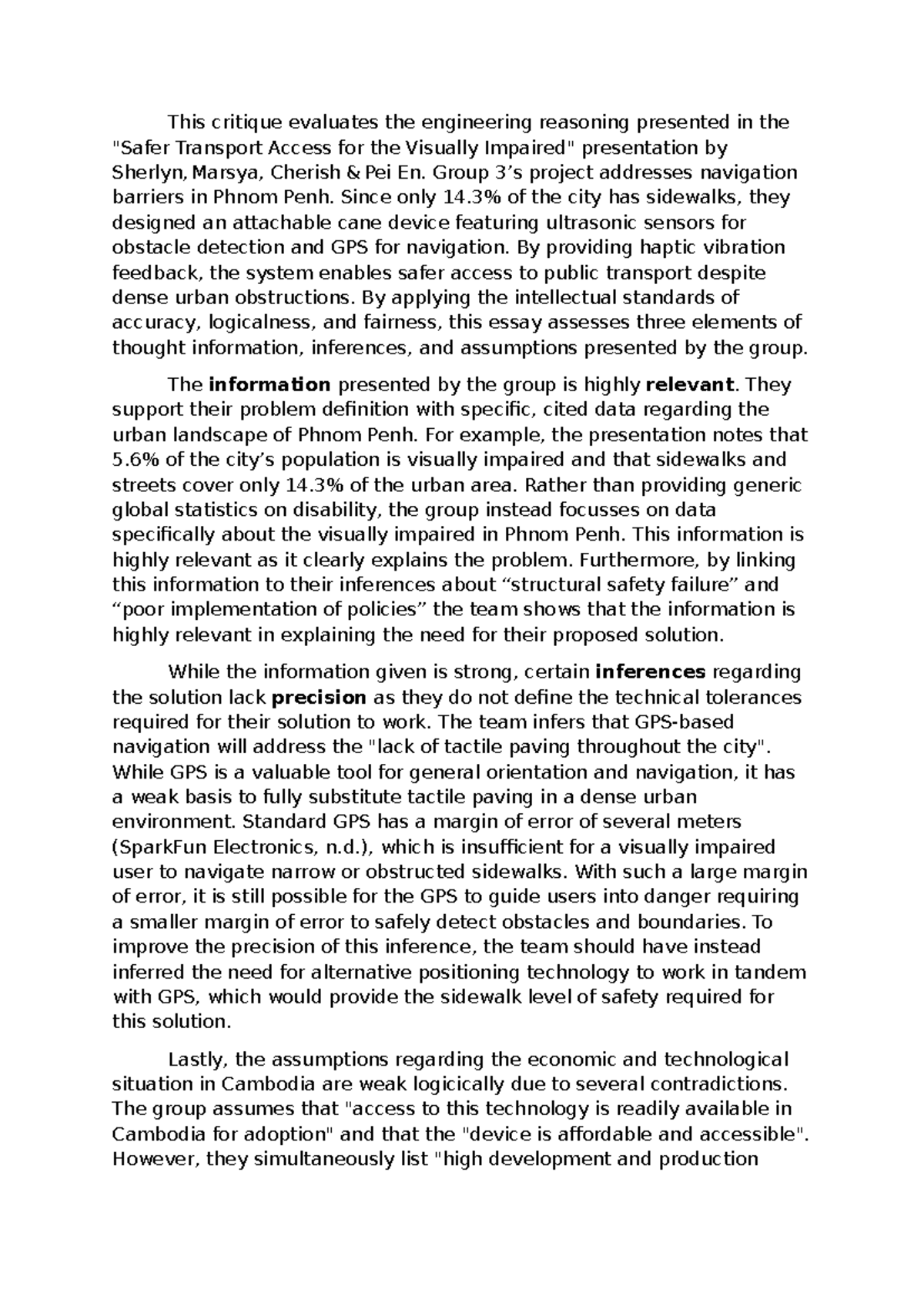 Assignment 2 - Critique of Transport Access for the Visually ...