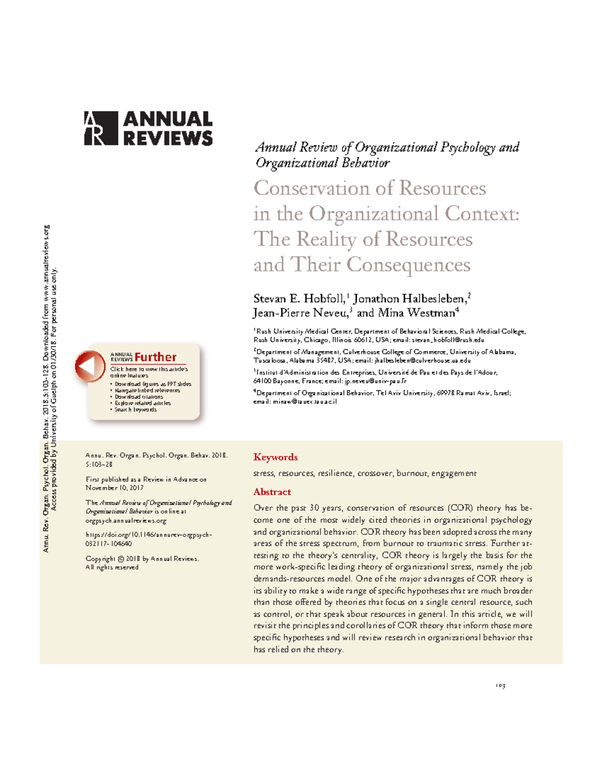 Conservation of Resources Theory: Insights from Hobfoll et al. (2018 ...