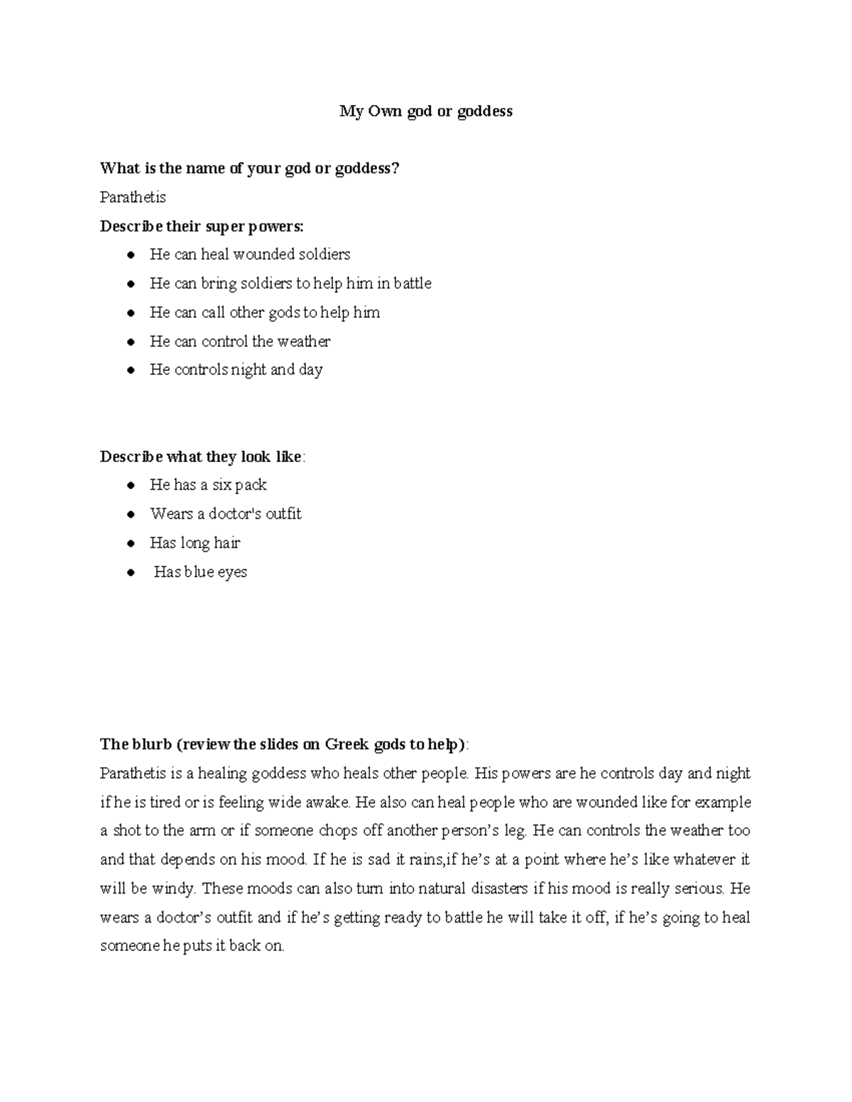Creative Character Study: Parathetis - Your Healing God/Goddess - Studocu