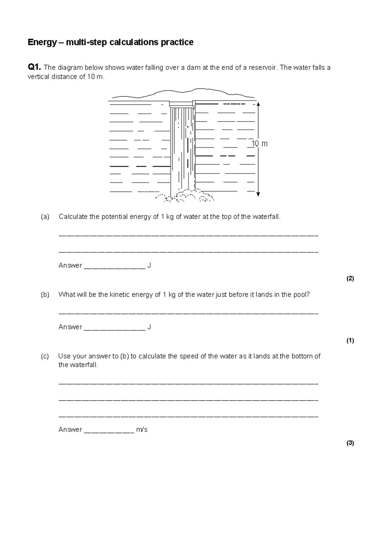 Energy Calculations Practice Q1 & Q2: Potential and Kinetic Energy ...