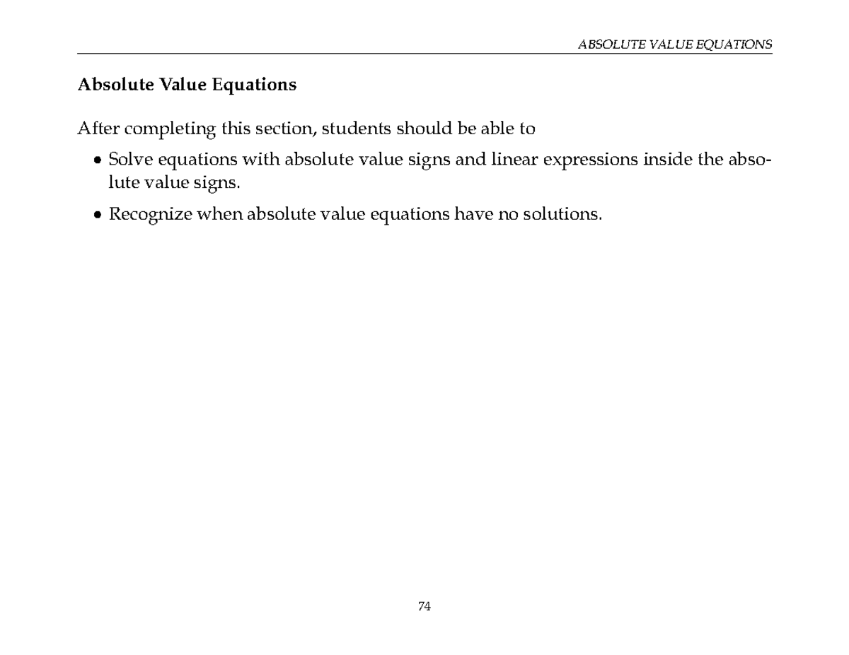 Absolute Value Equations - Absolute Value Equations After completing ...