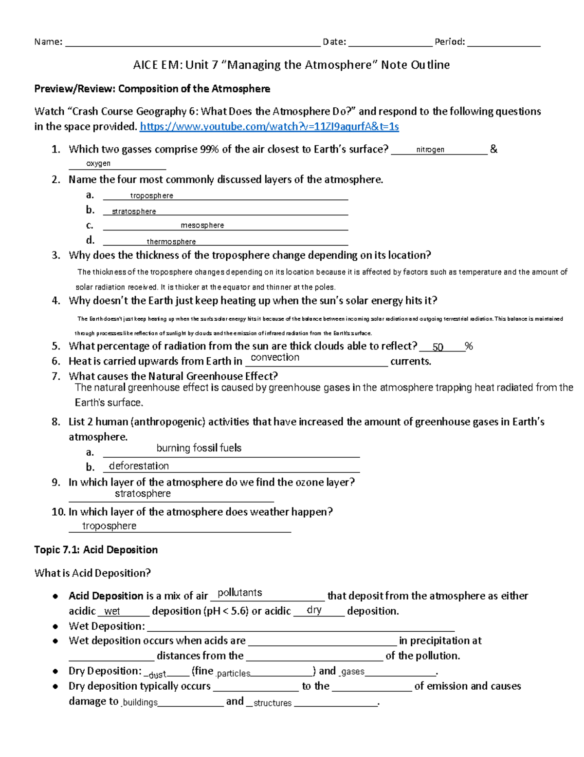 AICE EM U7 "Managing the Atmosphere" Study Notes & Activities - Studocu