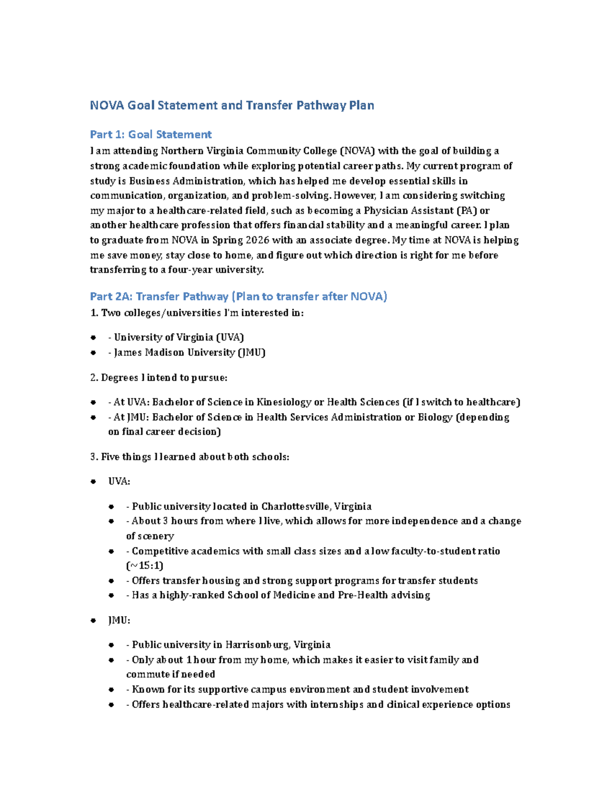 NOVA Transfer Pathway Plan: Goal Statement & Future Directions - Studocu