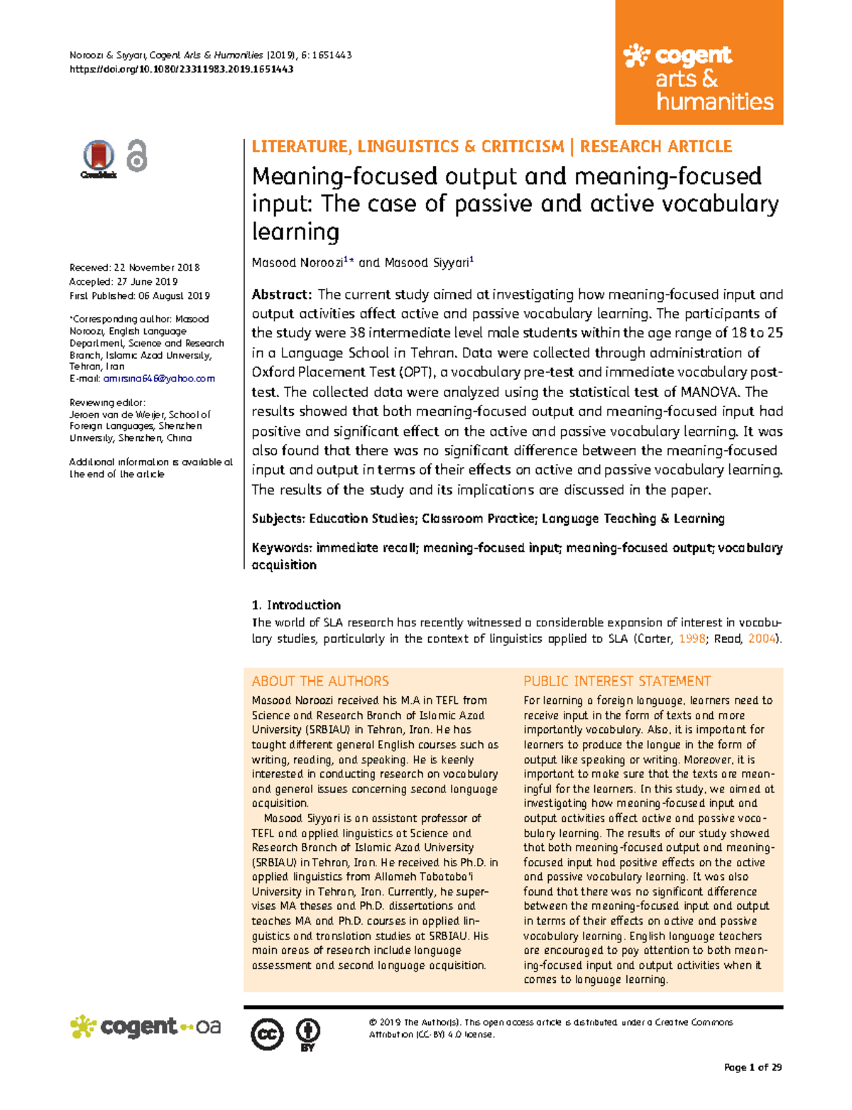 Investigating Vocabulary Learning: Input vs. Output in EFL (ENG 101 ...