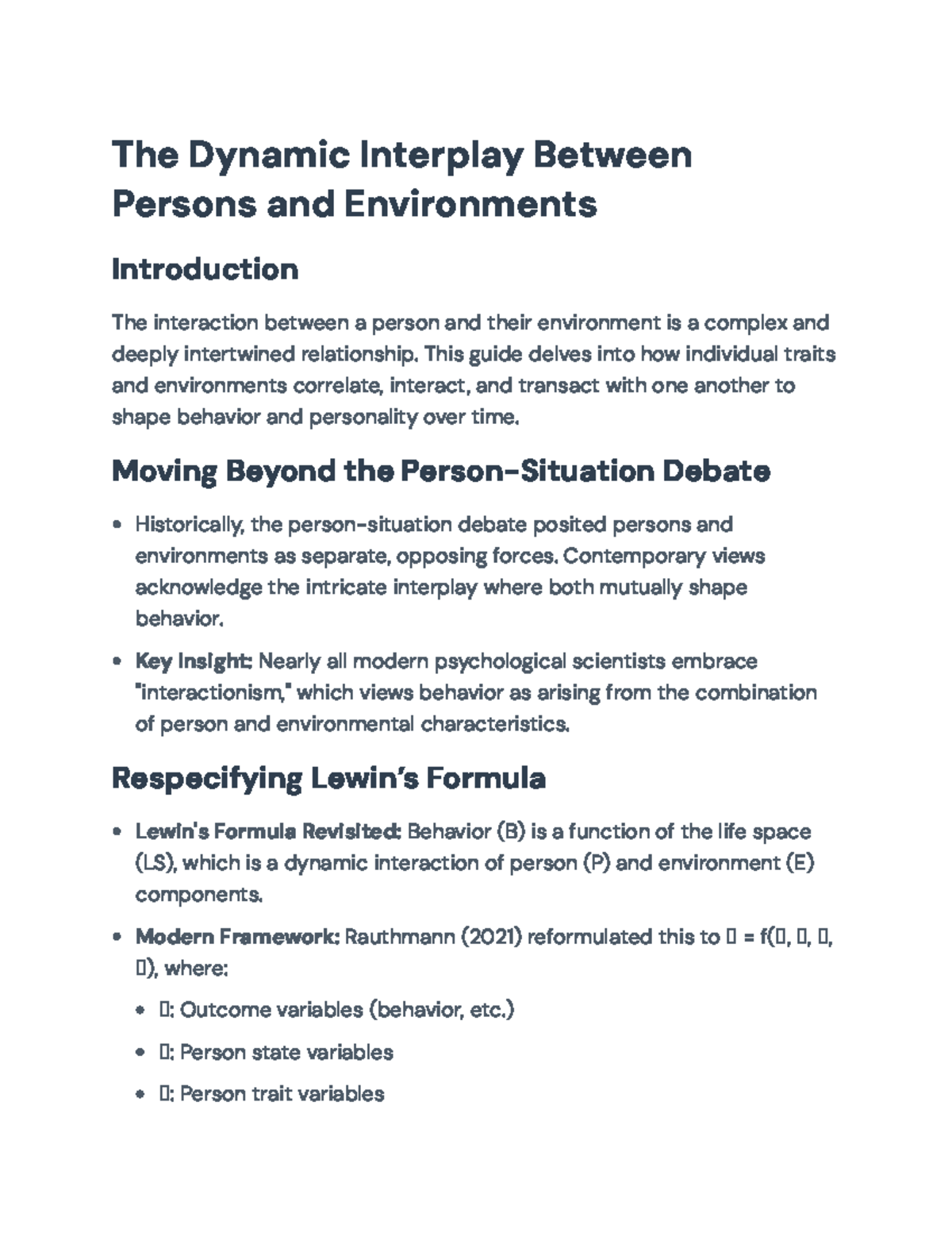 The Dynamic Interaction of Person Traits & Environments: Insights (PSY ...