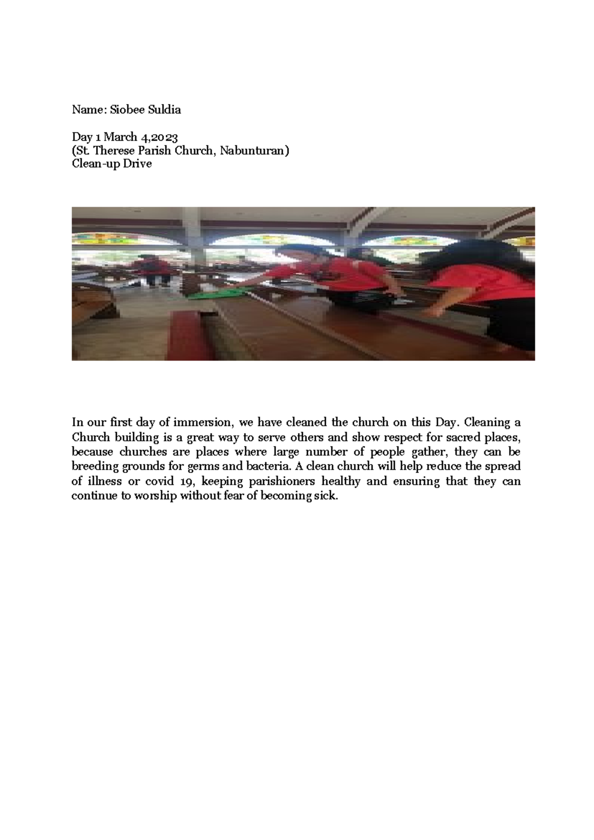Nstp - TEACH - Day 1 March 4, (St. Therese Parish Church, Nabunturan ...