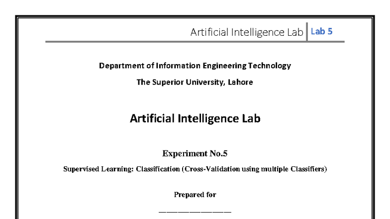 AI Lab 5: Supervised Learning & Classifiers Techniques - Studocu