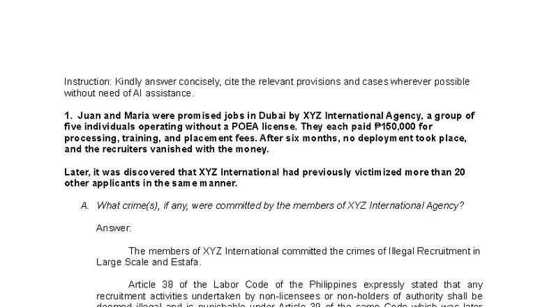 1st Quiz on Labor Laws and Social Legislation (Course Code: LAB 101 ...