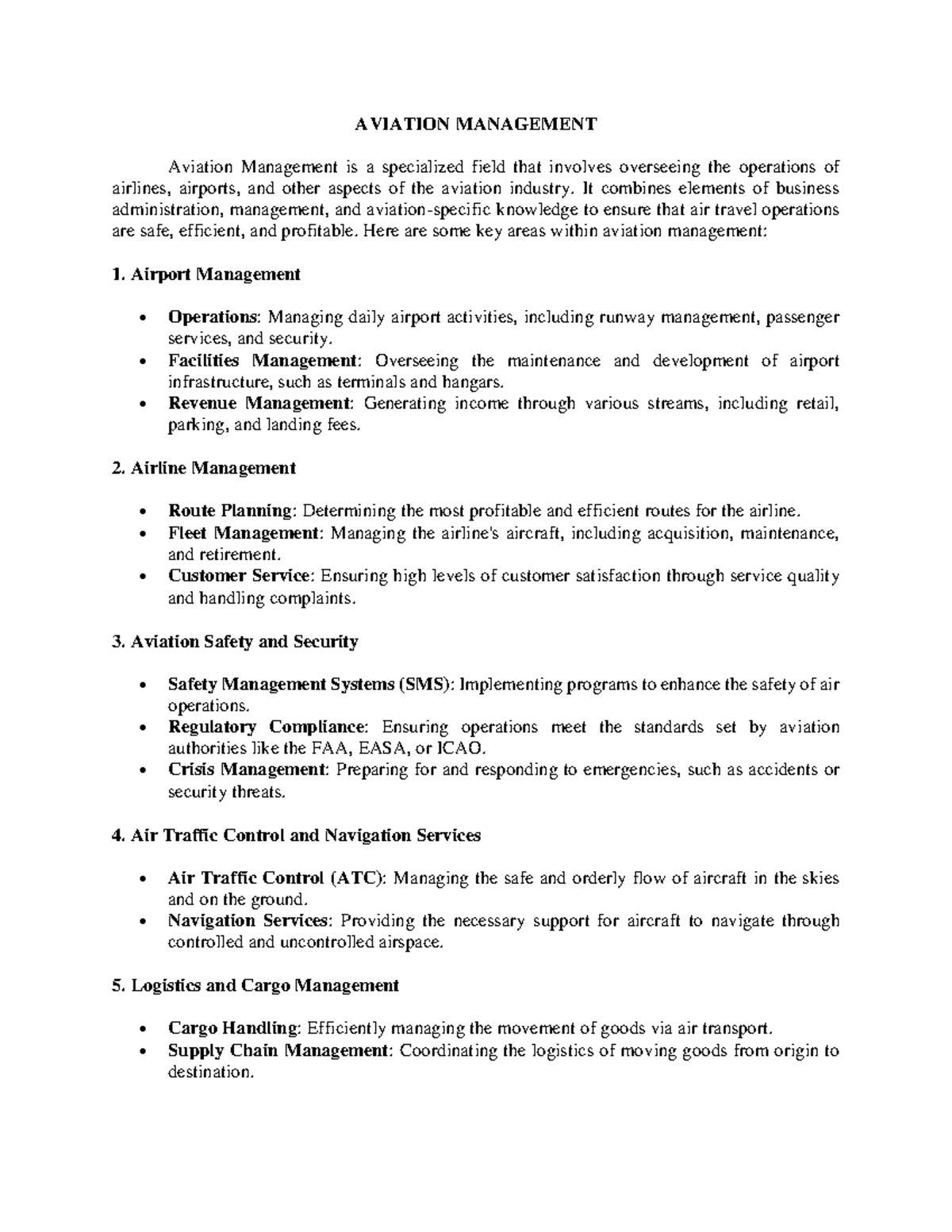 Aviation Management: Overview of Key Concepts and Historical Context ...