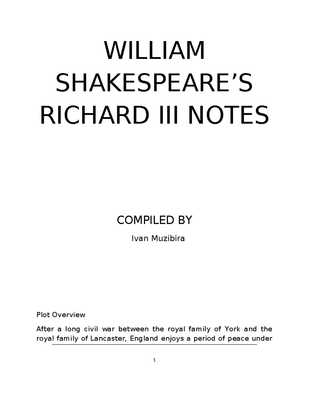 Richard III Study Notes: Themes, Characters, and Plot Analysis - Studocu