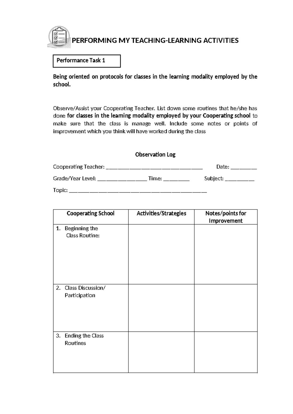 Teaching Internship Learning Tasks and Reflections Documentation - Studocu