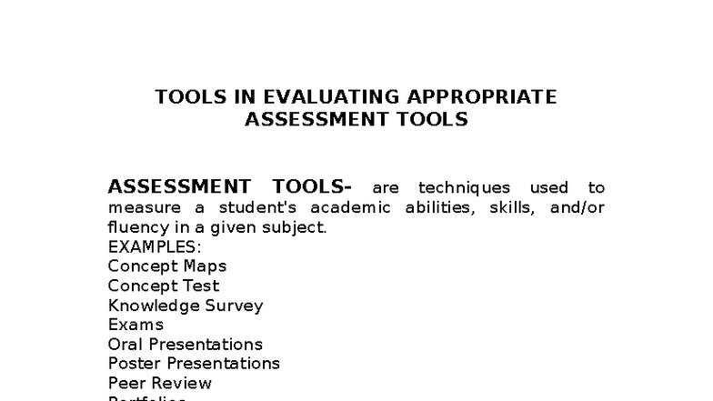 Evaluating Assessment Tools: Techniques and Strategies - Studocu