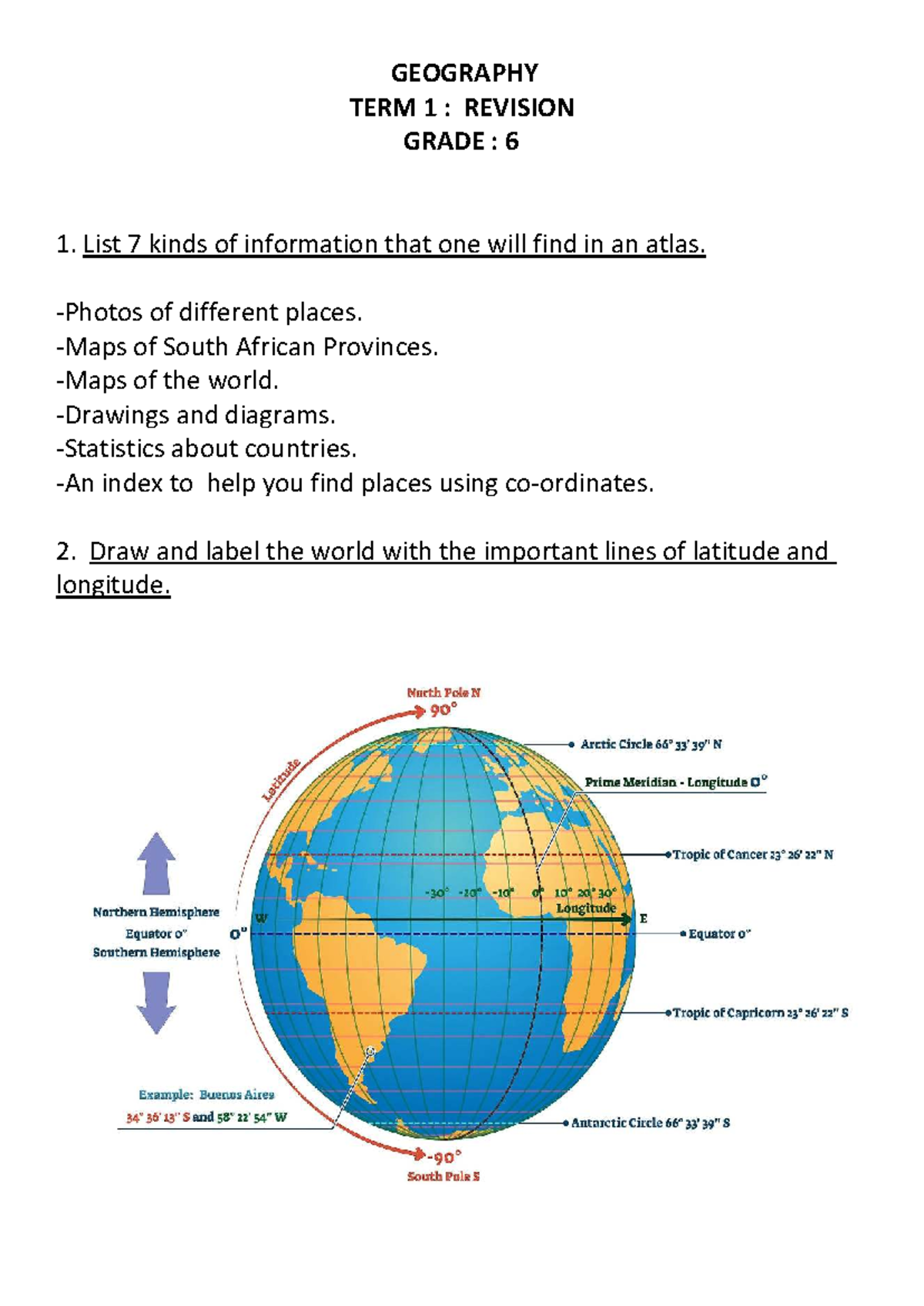 Grade 6 Geography Term 1 Revision Notes 2025 - Studocu