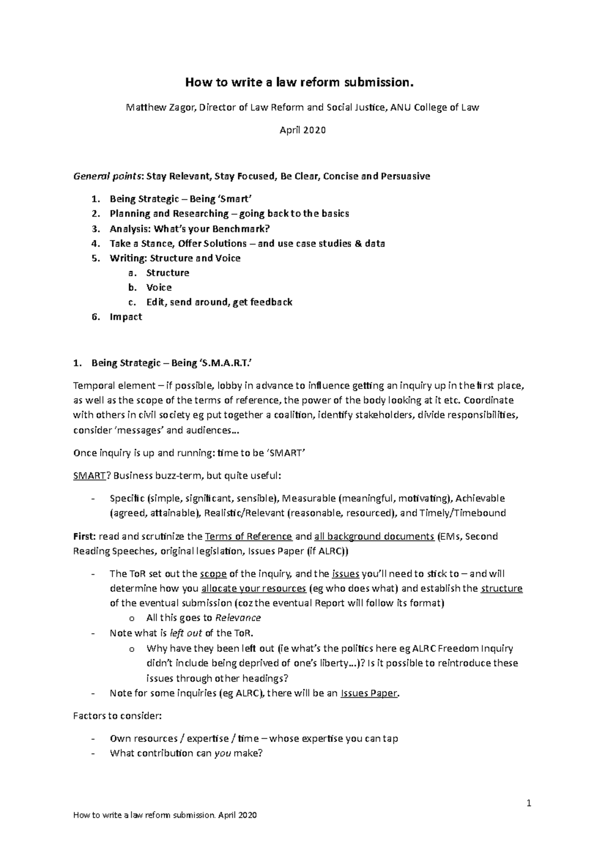 Writing Effective Law Reform Submissions – MZ 2020 Guide - Studocu