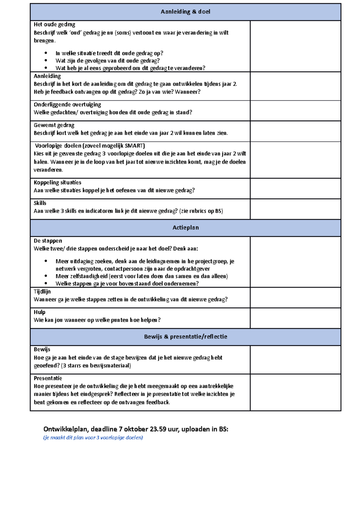 Ontwikkelplan Jaar 2 BS21: Gedragsverandering en Actieplan - Studeersnel