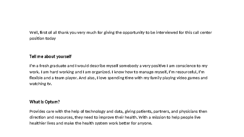 Sample BPO Interview Questions & Answers for Fresh Graduates - Studocu