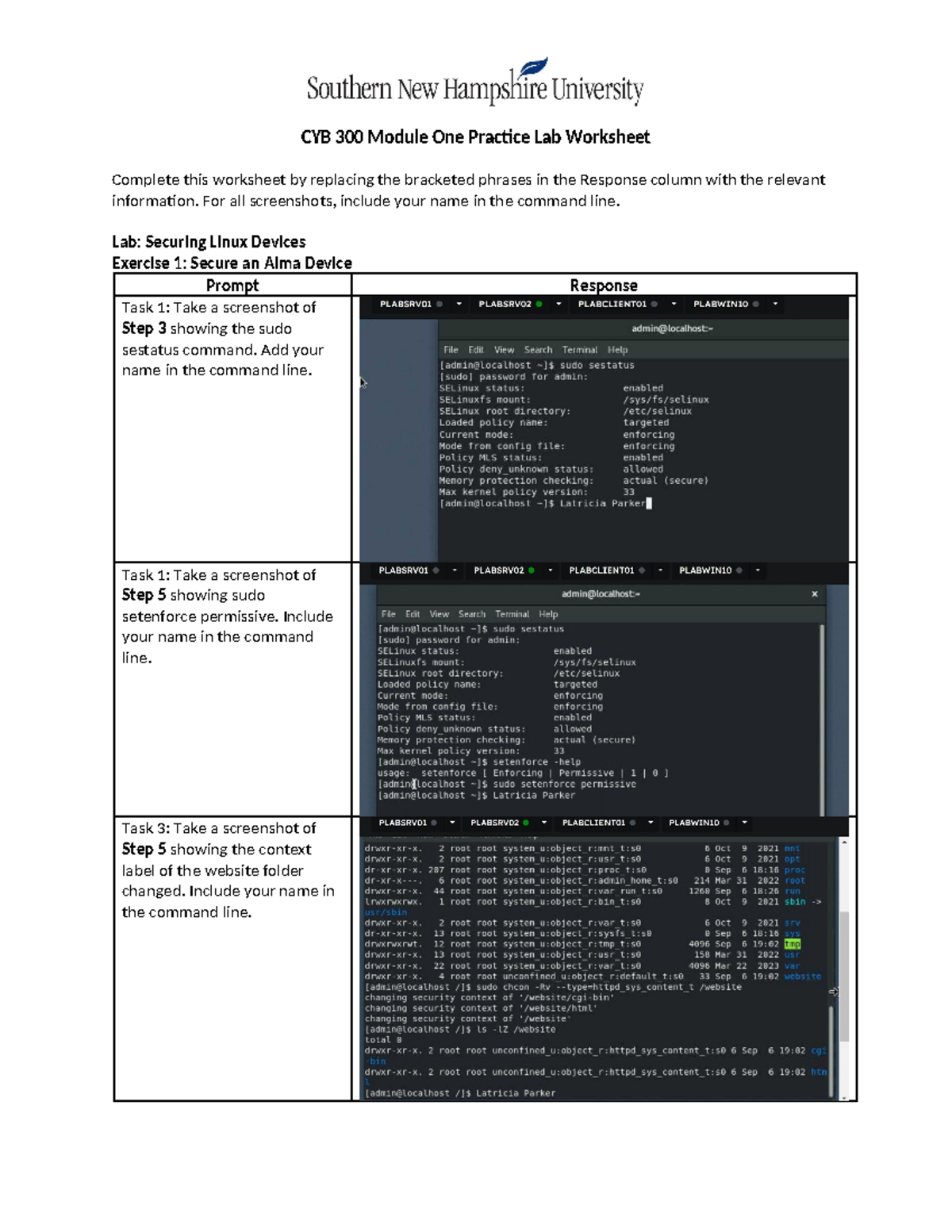 CYB 300 Module 1 Practice Lab Worksheet: Securing Linux Devices - Studocu
