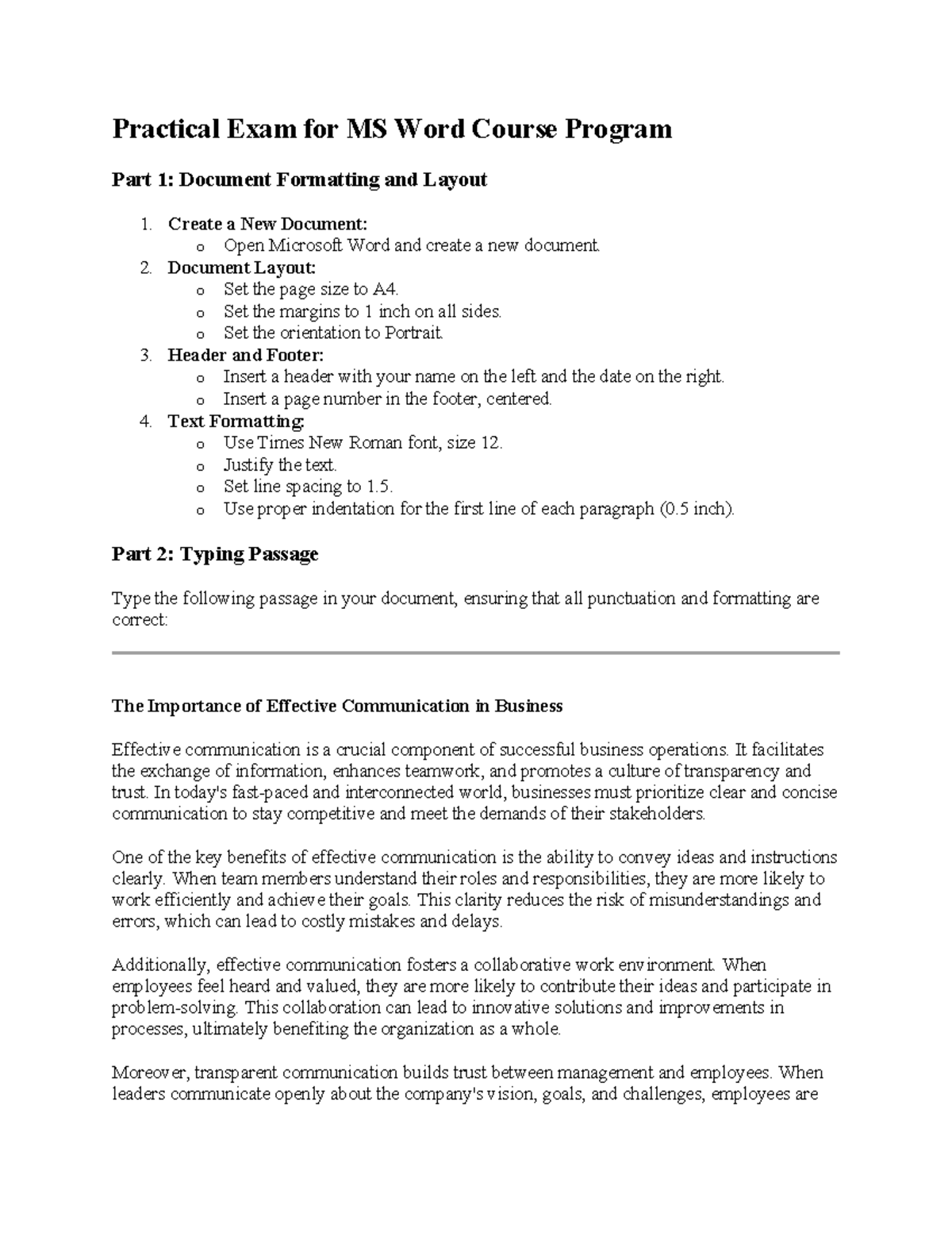 Practical Exam: MS Word Formatting & Communication Skills Guide - Studocu