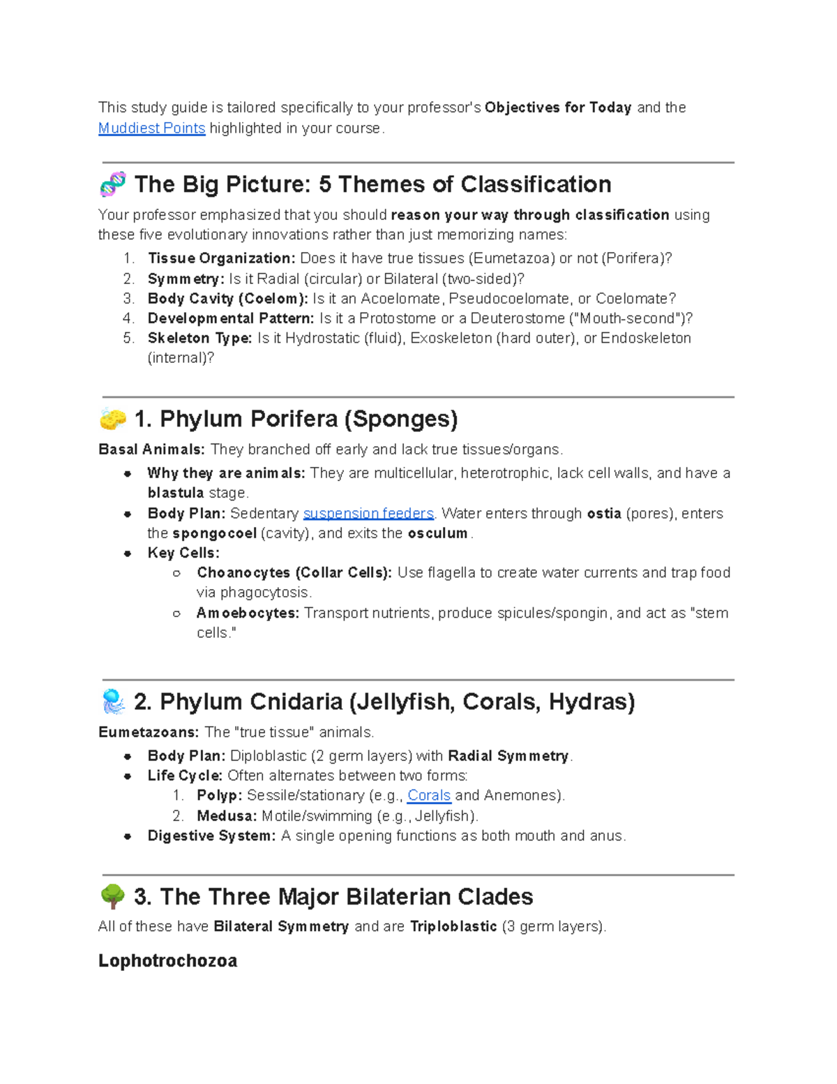 Biology Study Guide: Classification Themes and Phyla - Studocu