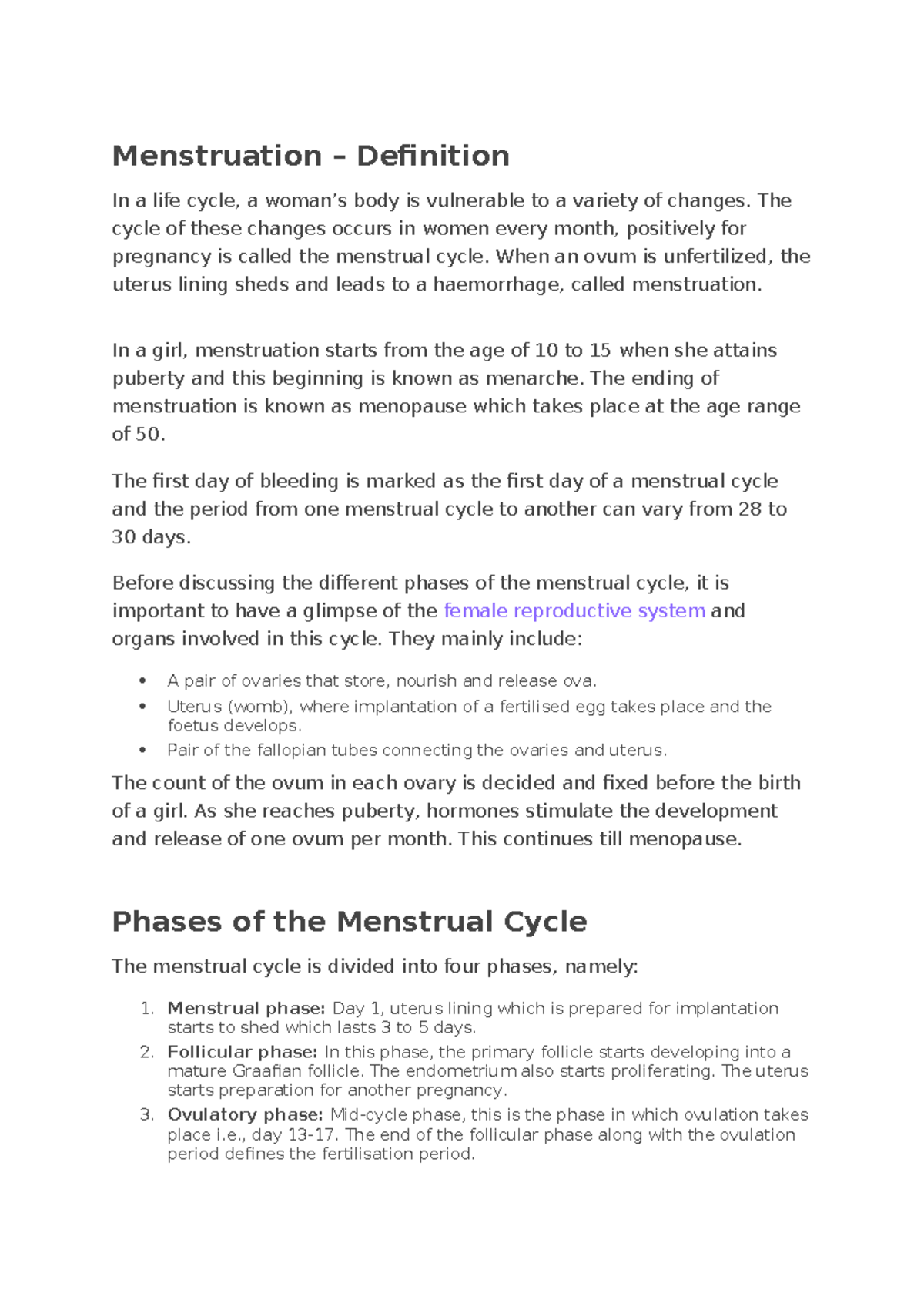 Menstruation and the Menstrual Cycle: Understanding Women's Health ...