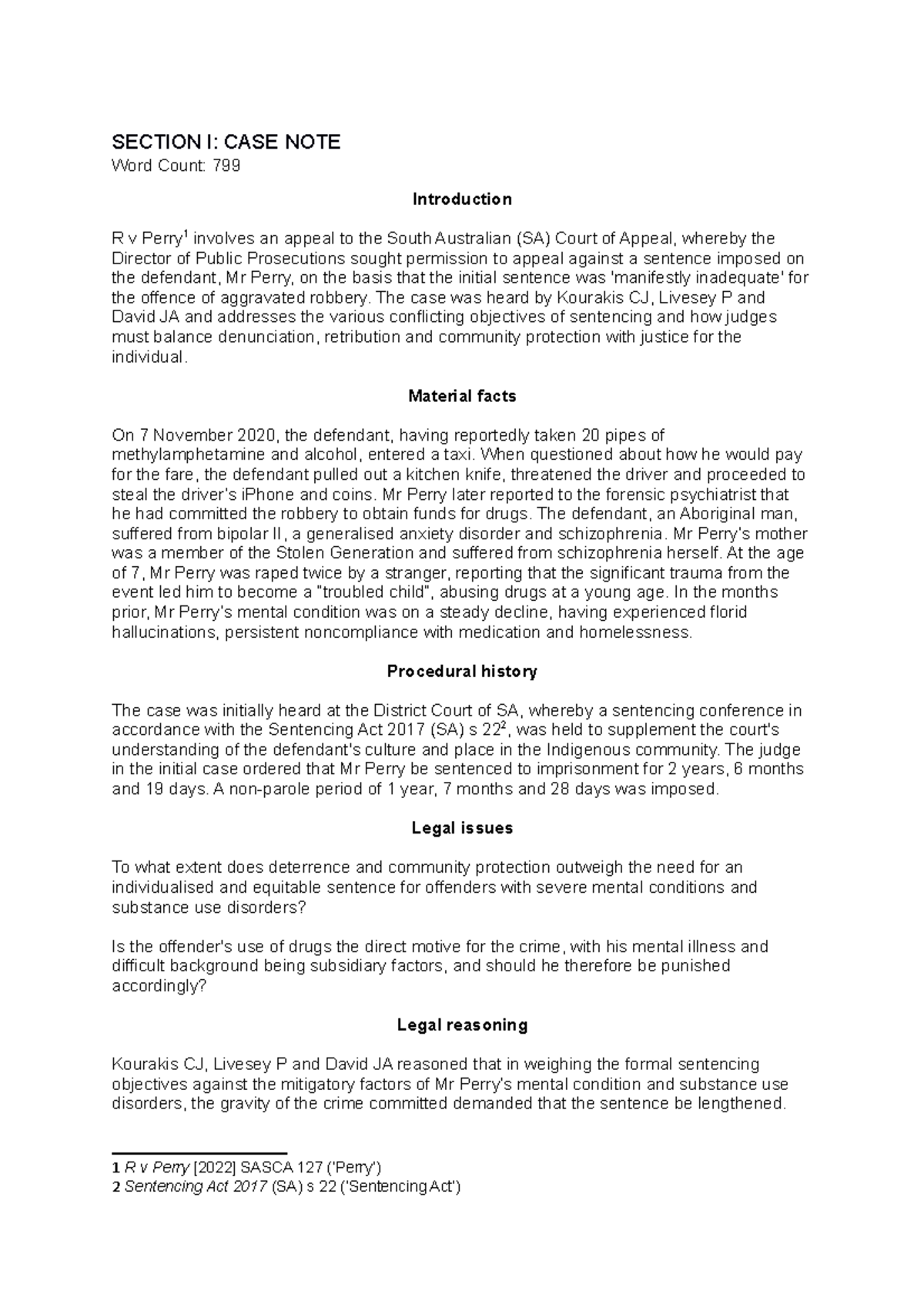 Critical case note foundations of law - SECTION I: CASE NOTE Word Count ...