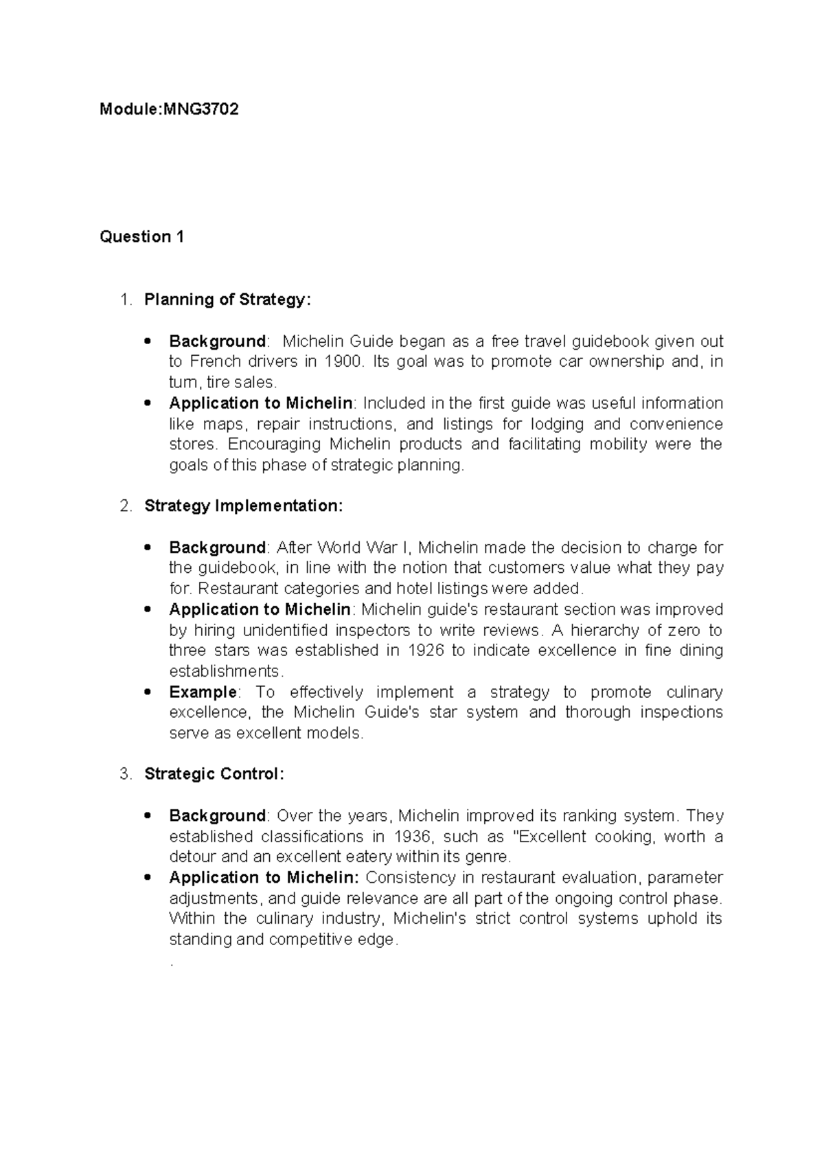 MNG3702 Assignment 2: Strategic Planning & Implementation at Michelin ...