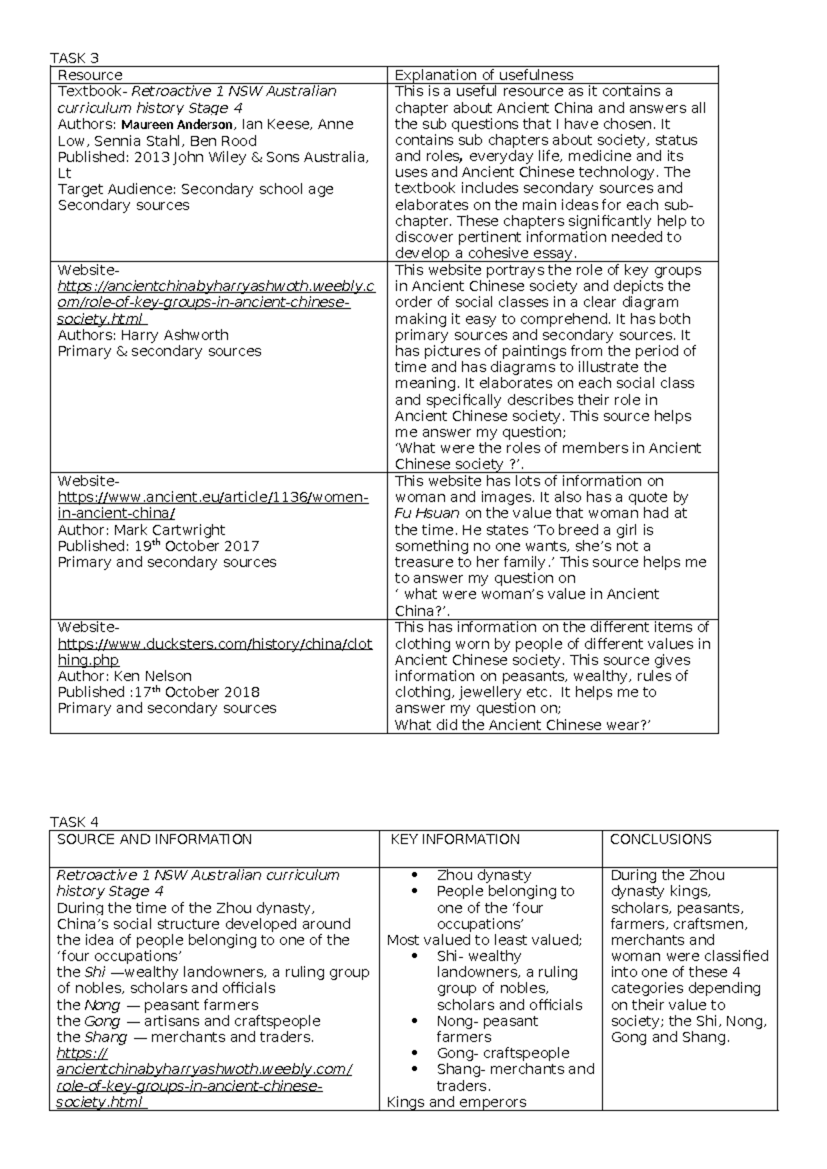 TASK 3 & 4: Ancient China Society & Status - NSW History Stage 4 - Studocu