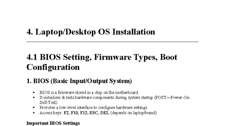 4. Lab OS Installation: BIOS, Firmware, and Boot Configurations - Studocu