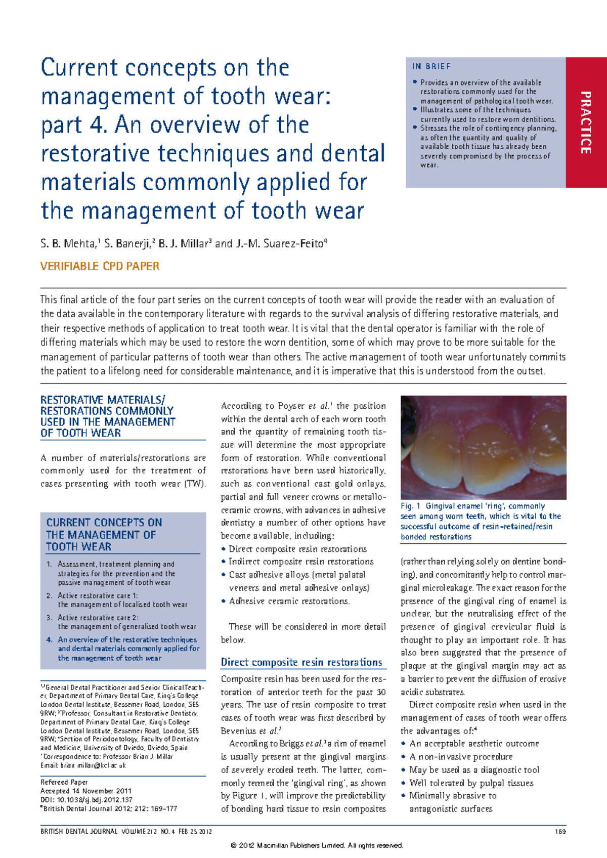 Current Concepts in Tooth Wear Management: Restorative Techniques ...