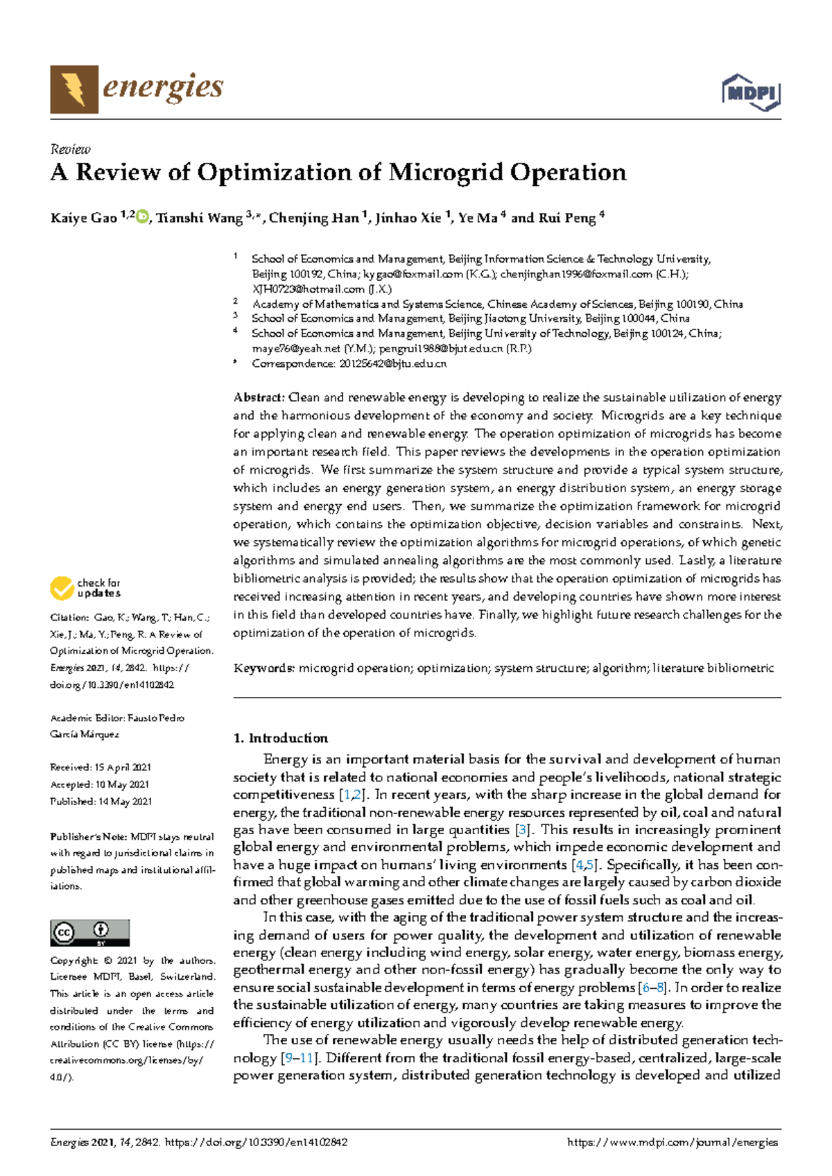 A Review of Optimization of Microgrid Operation (Energies 2021, 14, 2842) - Studocu