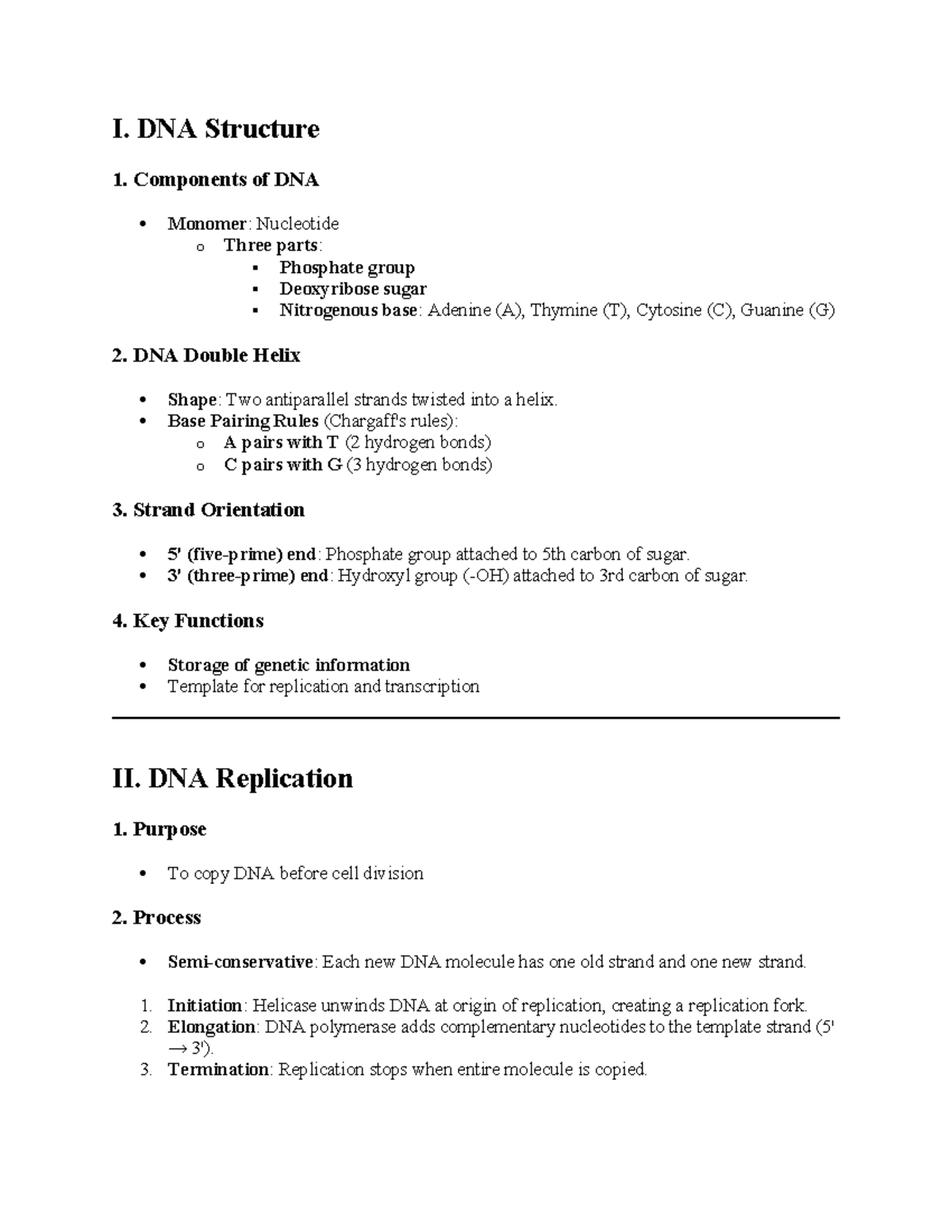 Cell Biology Overview: DNA, Gene Function, and Cell Division - I. DNA ...