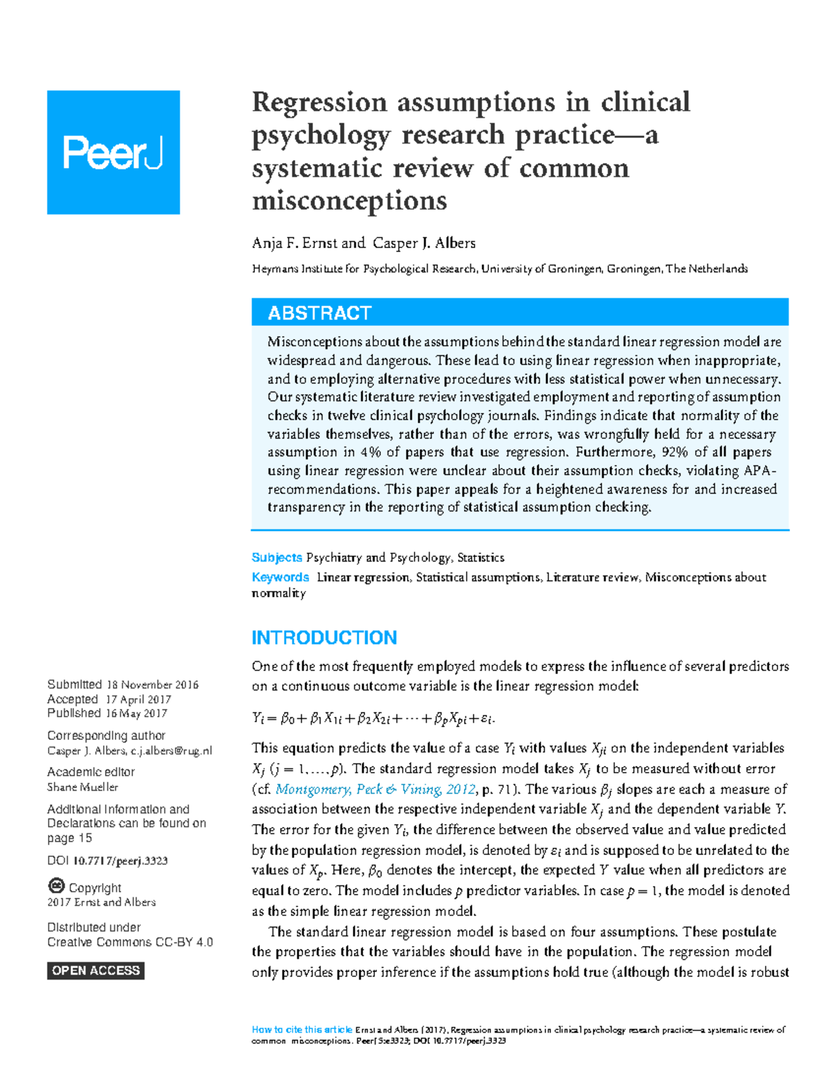 Regression Assumptions in Clinical Psychology Research: A Systematic ...