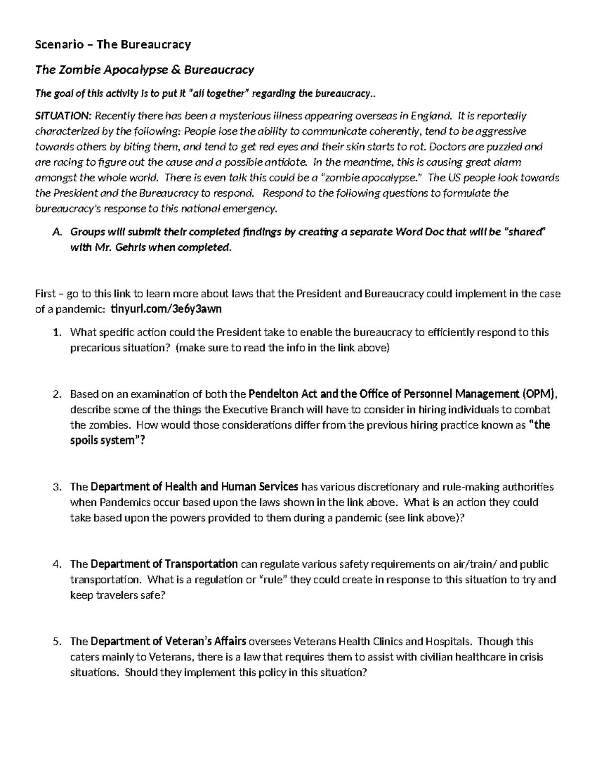 Zombie Apocalypse Bureaucracy Response Scenarios and Strategies - Studocu