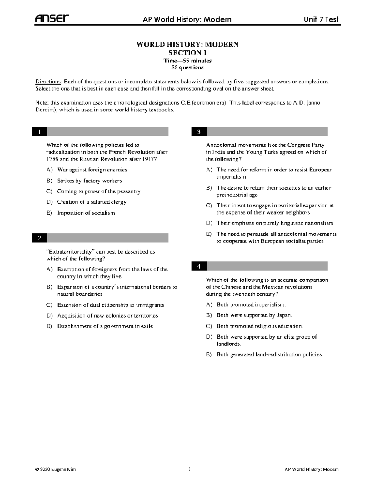 AP World History: Modern Unit 7 Test Review Guide - Studocu