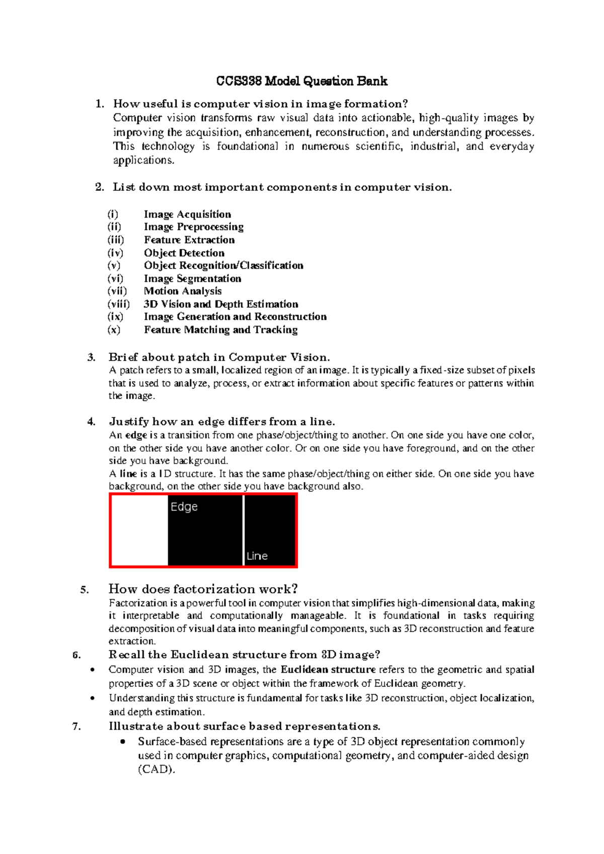 CCS338 - Model Question Bank on Computer Vision Concepts and ...